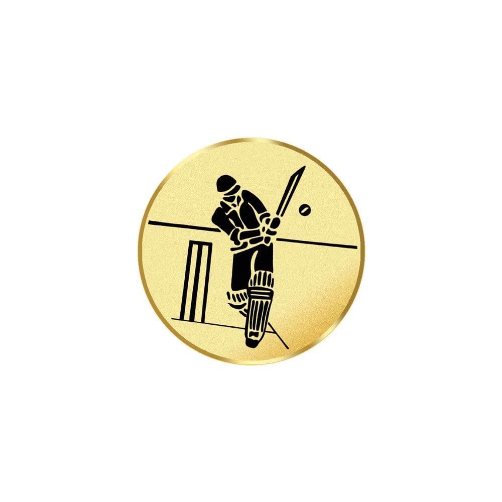Cricket Batsman Gold Metal 25mm Flat Centre - 5pcs