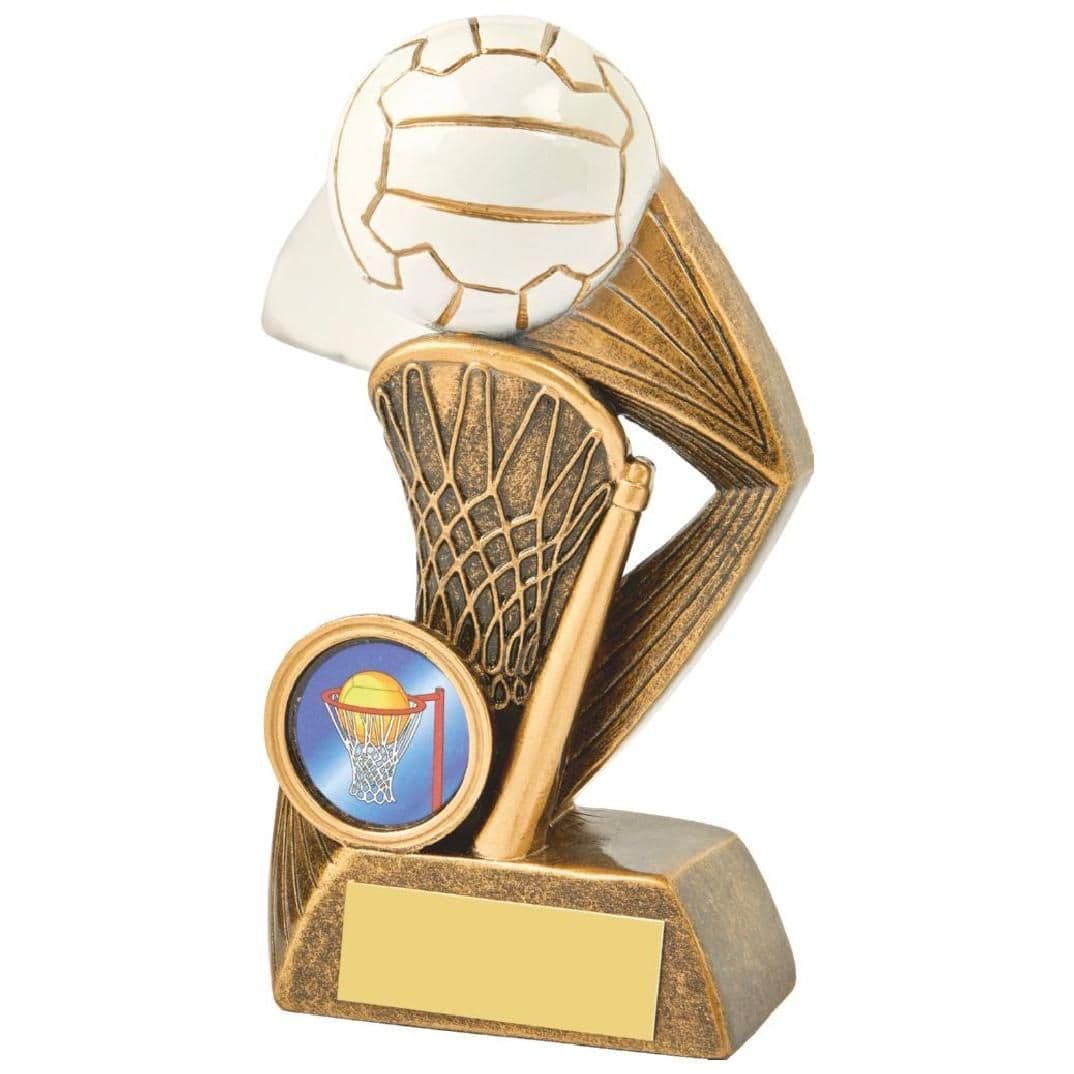 Gold and White Netball Action Resin 130mm (5") | TrophyMaster UK