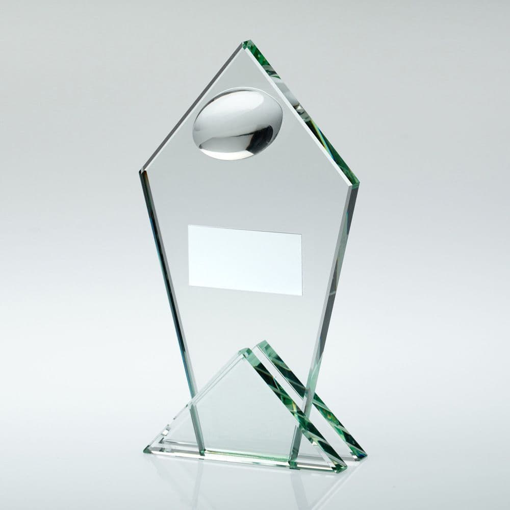 Peaked Range Jade Glass Rugby Trophy