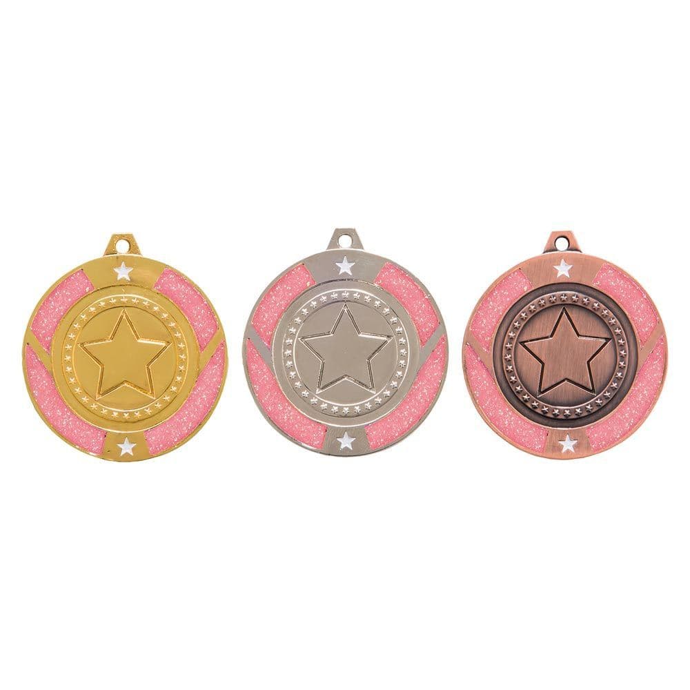 Pink Glitter Star Medal Gold 50mm (2") | TrophyMaster UK