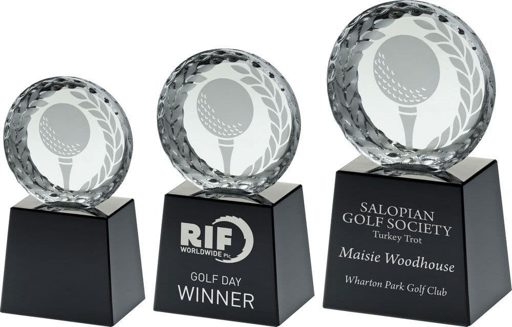 Printed Glass Golf Circle Award on Black Base