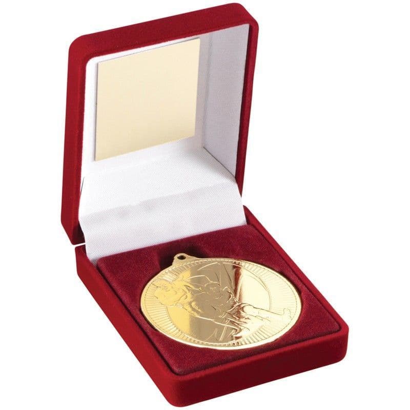Red Velvet Box and Rugby Medal 50mm | TrophyMaster UK