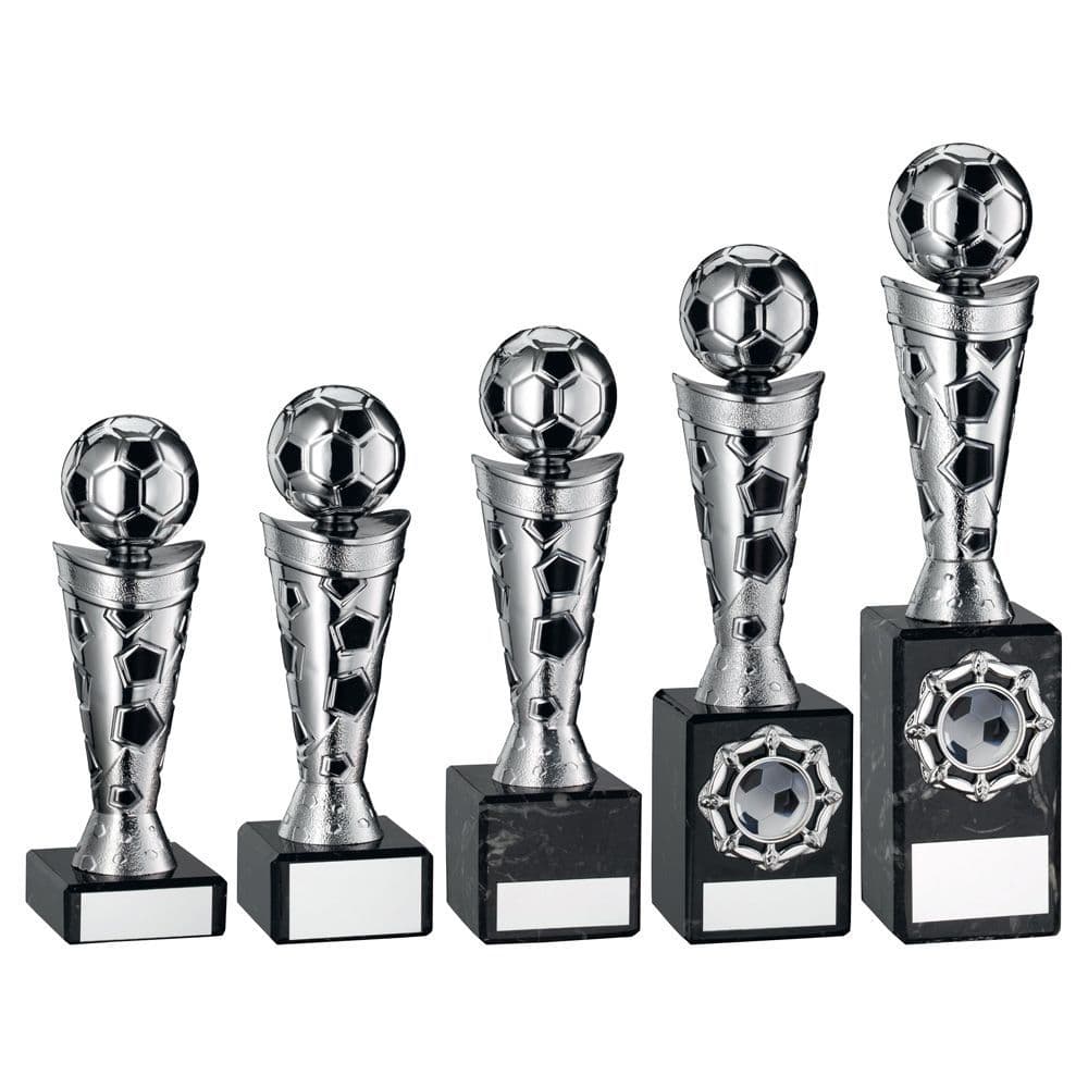 Silver/Black Football Tower Trophy on Marble Base