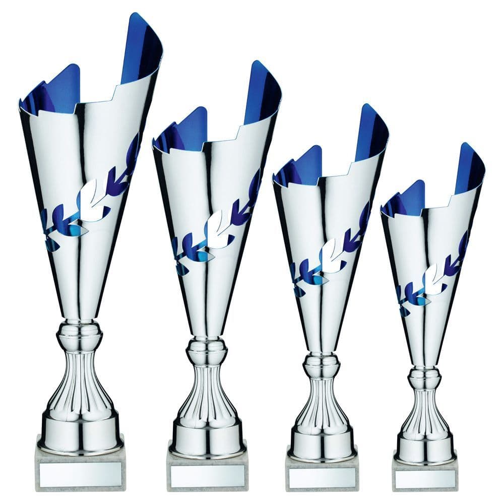 Silver/Blue Metal Wreath Stem Trophy Cup