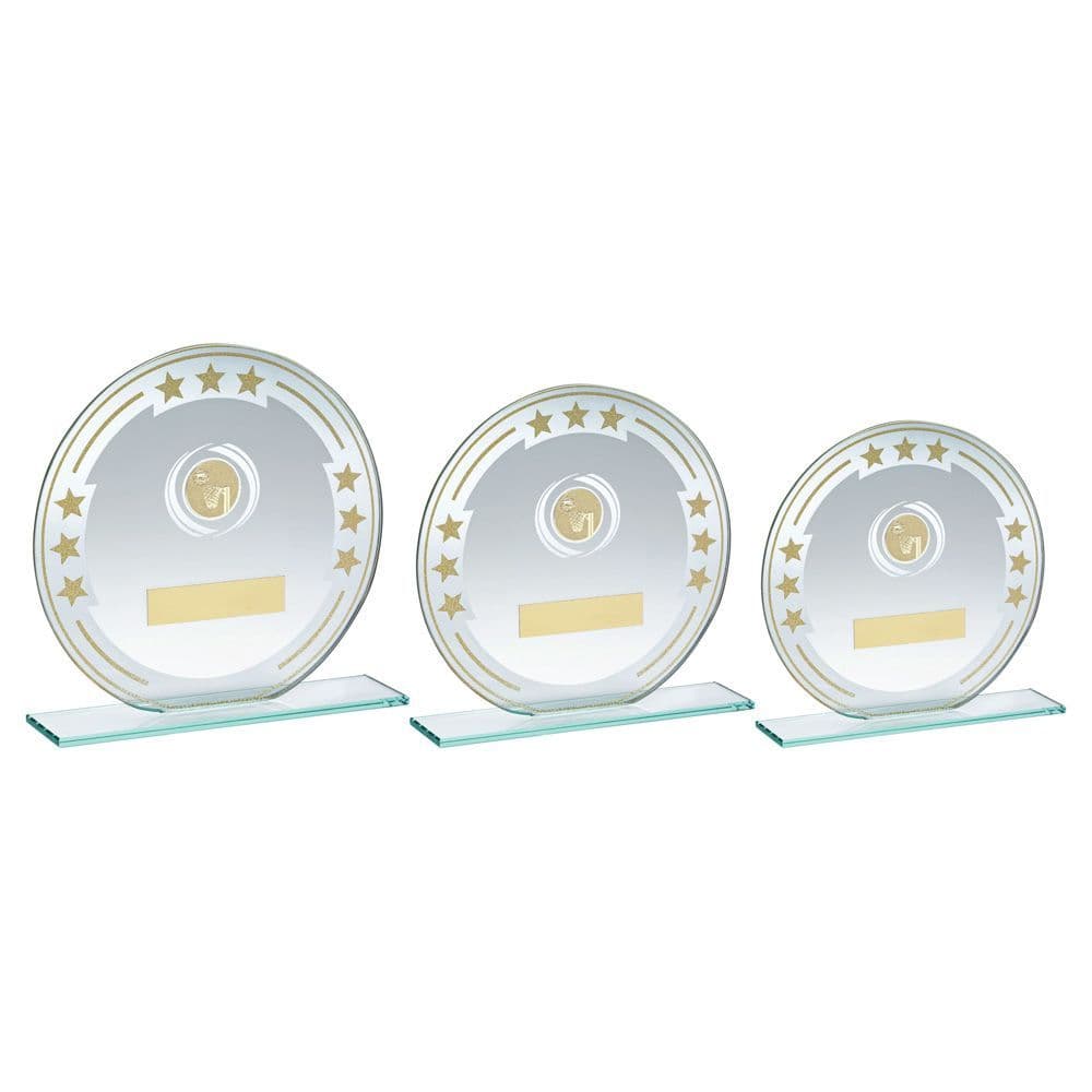 Tri-Star Silver/Gold with Netball Insert Glass Trophy