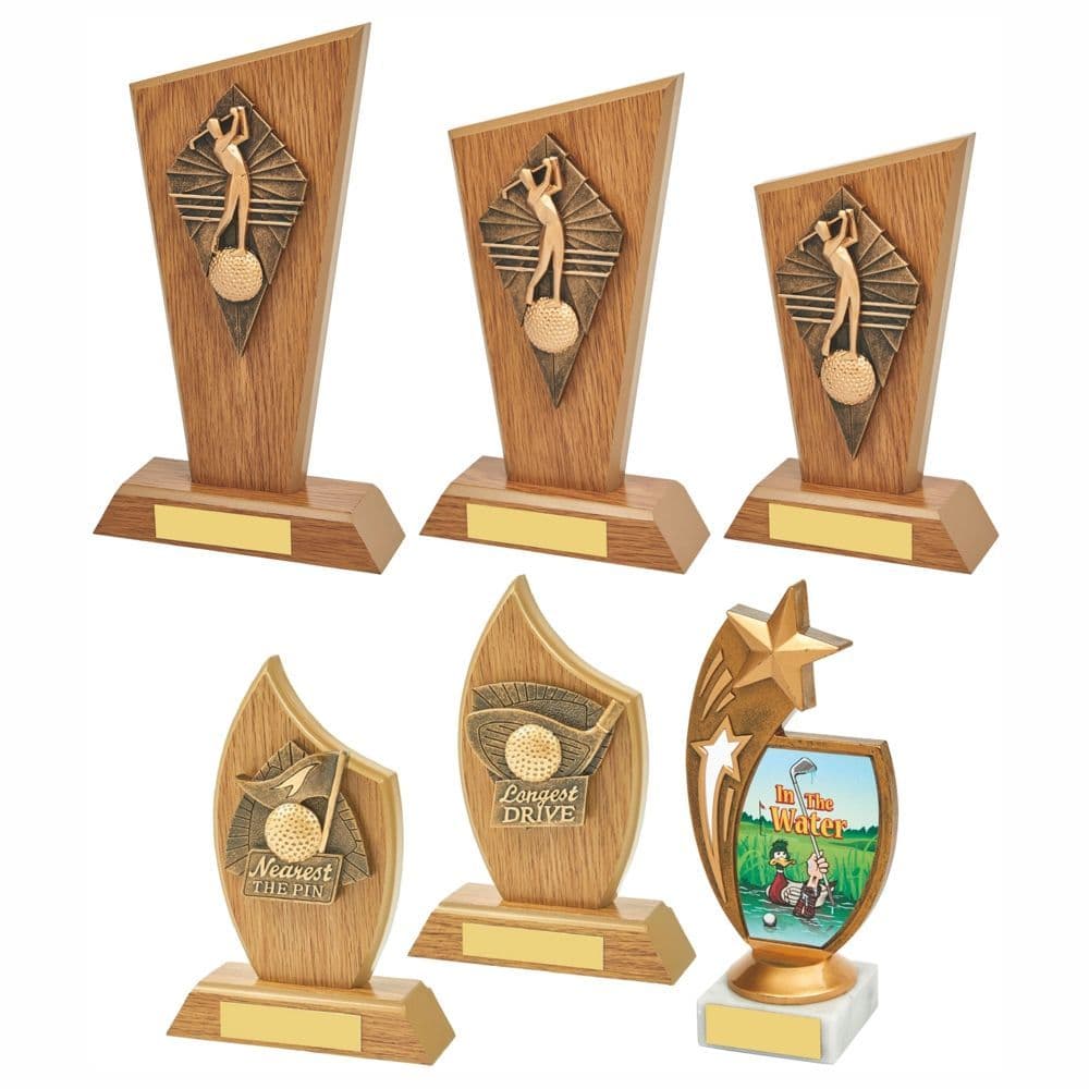 Wooden Block Golf Competition 6 Piece Trophy Set | TrophyMaster UK
