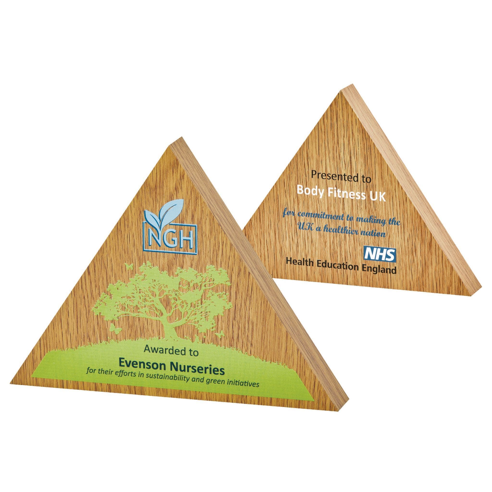 Wooden Triangle Laminated Award with Colour Print & x28;25mm Thick& x29;