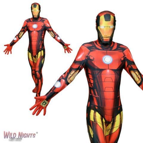MENS IRON MAN ZAPPER MORPHSUIT SUPERHERO FANCY DRESS COSTUME