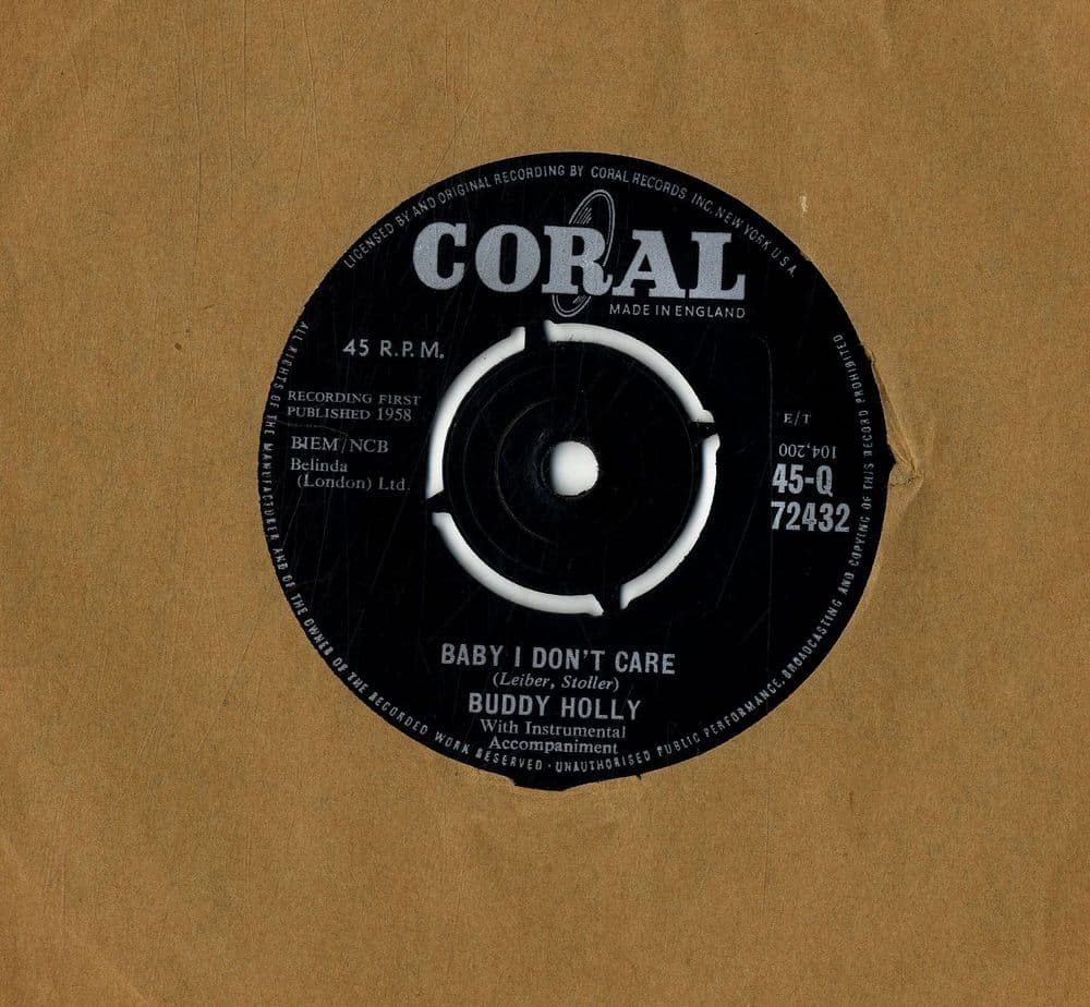 Buddy Holly - Baby I Don t Care/Valley Of Tears 72432 Ex