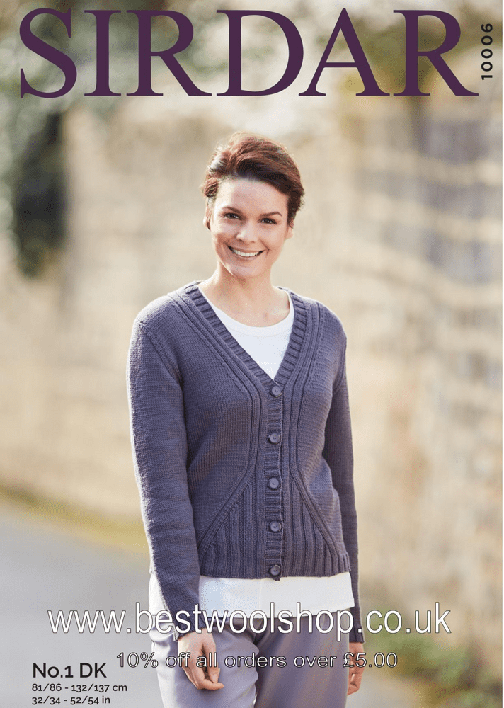 10006 PDF SIRDAR NO 1 CREPE DK CARDIGAN KNITTING PATTERN 32"- 54"