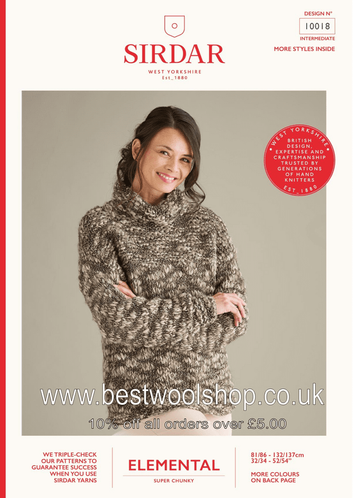10018 PDF SIRDAR ELEMENTAL SUPER CHUNKY COWL NECK SWEATER KNITTING ...