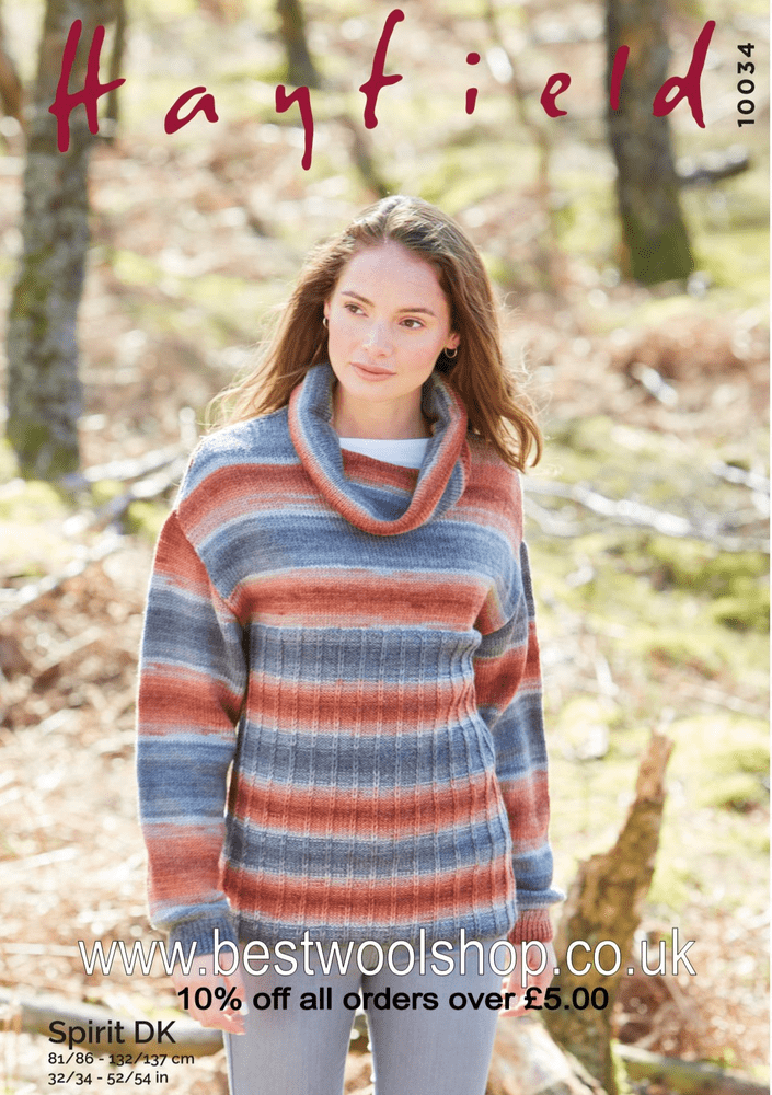 10034 PDF HAYFIELD SPIRIT DK SWEATER KNITTING PATTERN CHEST SIZE 32" TO 54"