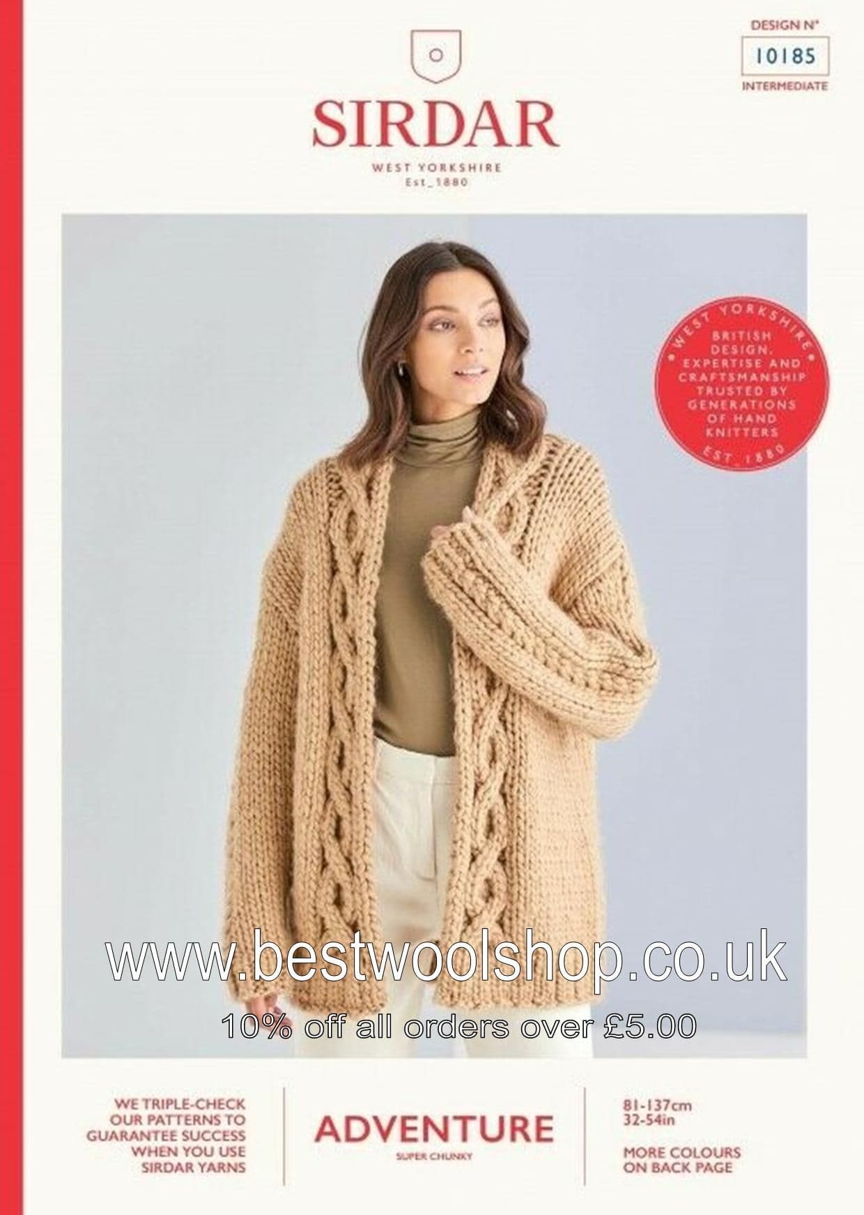 10185 SIRDAR ADVENTURE SUPER CHUNKY CARDIGAN KNITTING PATTERN 32"- 54"