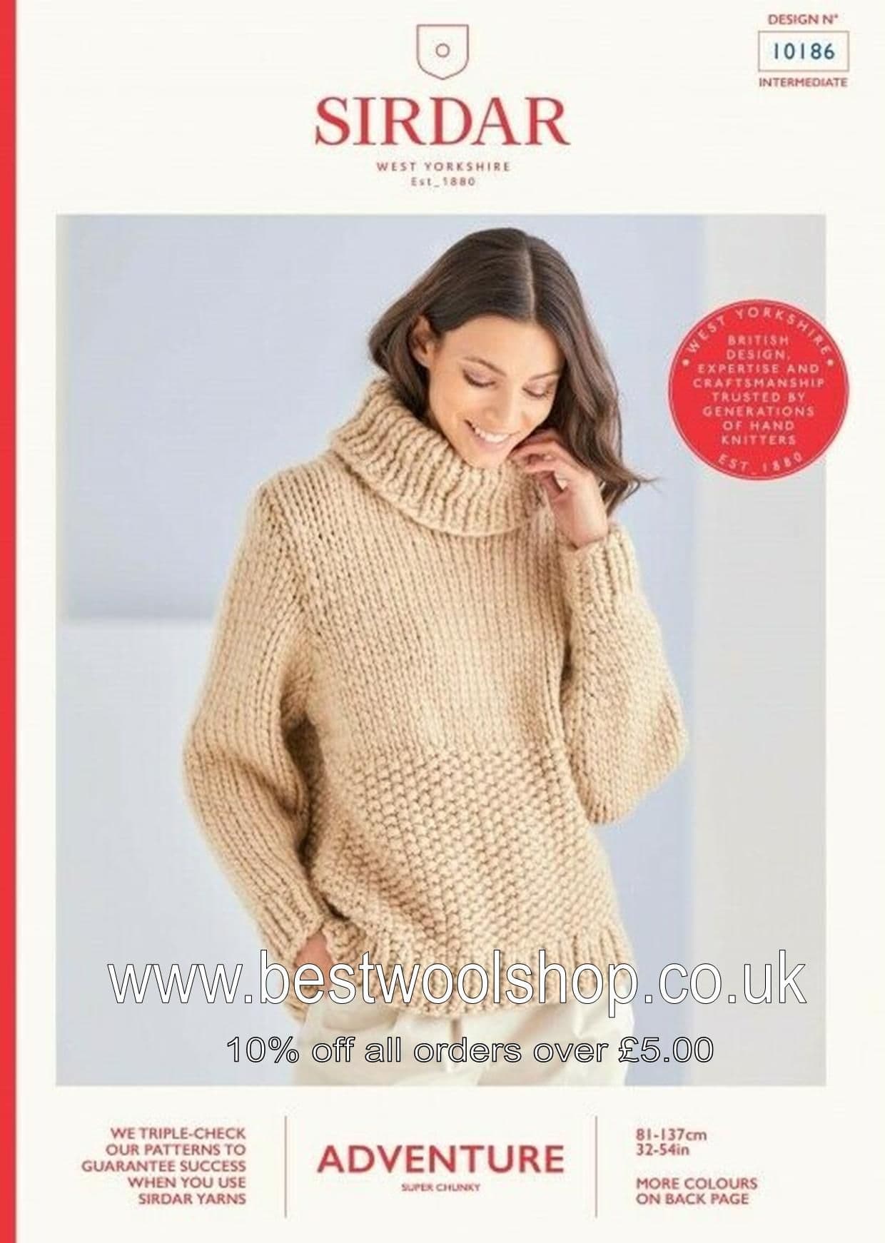 10186 SIRDAR ADVENTURE SUPER CHUNKY UNISEX JUMPER KNITTING PATTERN 32"- 54"