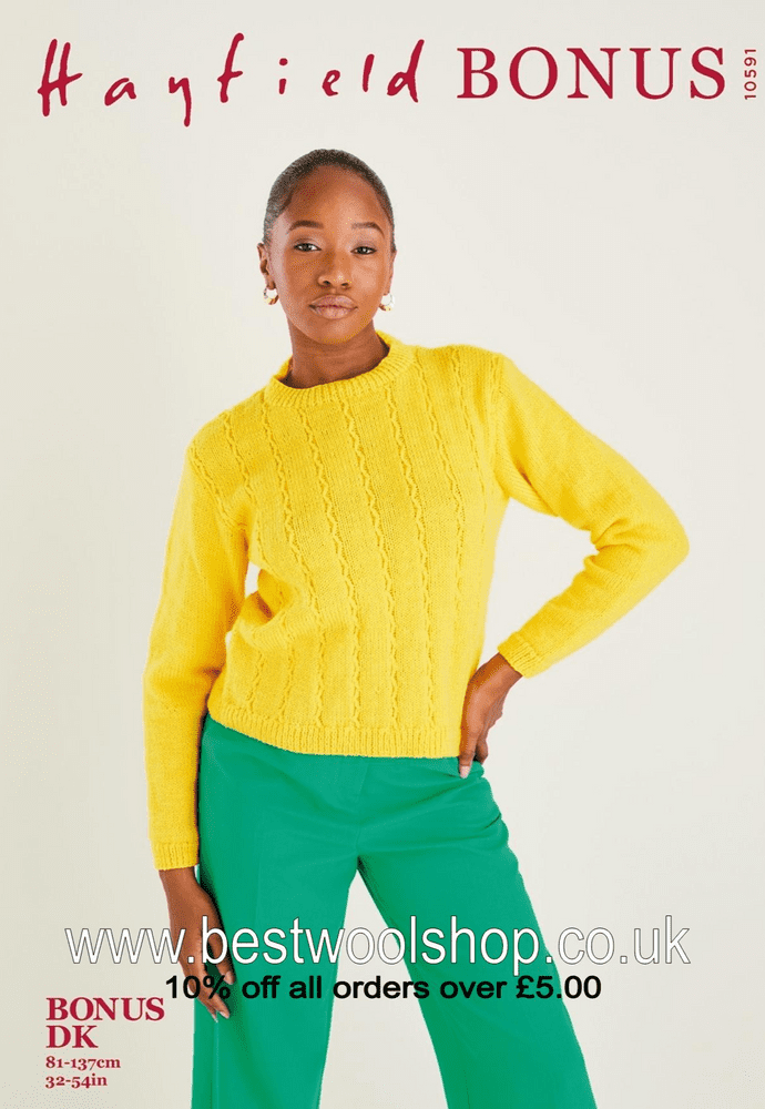 10591 PDF HAYFIELD BONUS DK SWEATER KNITTING PATTERN 32"- 54"