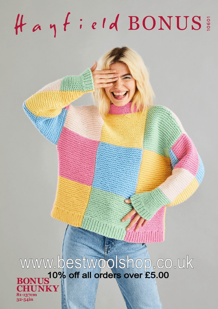 10601 PDF HAYFIELD BONUS CHUNKY SWEATER KNITTING PATTERN CHEST SIZE 32"-54"