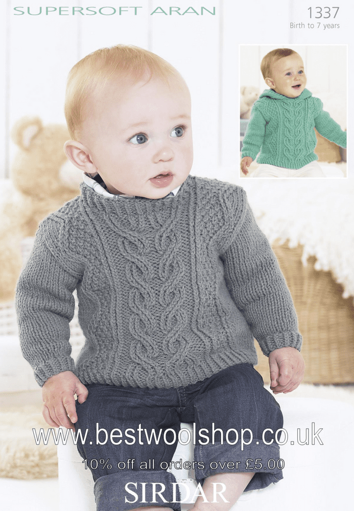 1337 PDF SIRDAR SUPERSOFT ARAN SWEATER KNITTING PATTERN 0 TO 7 YEARS