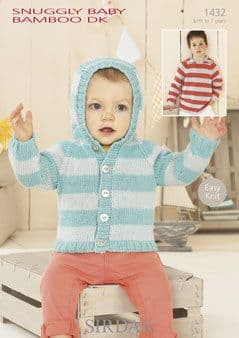 1432 SIRDAR SNUGGLY BABY BAMBOO DK JACKET AND SWEATER TO FIT 0 TO 7 YEARS