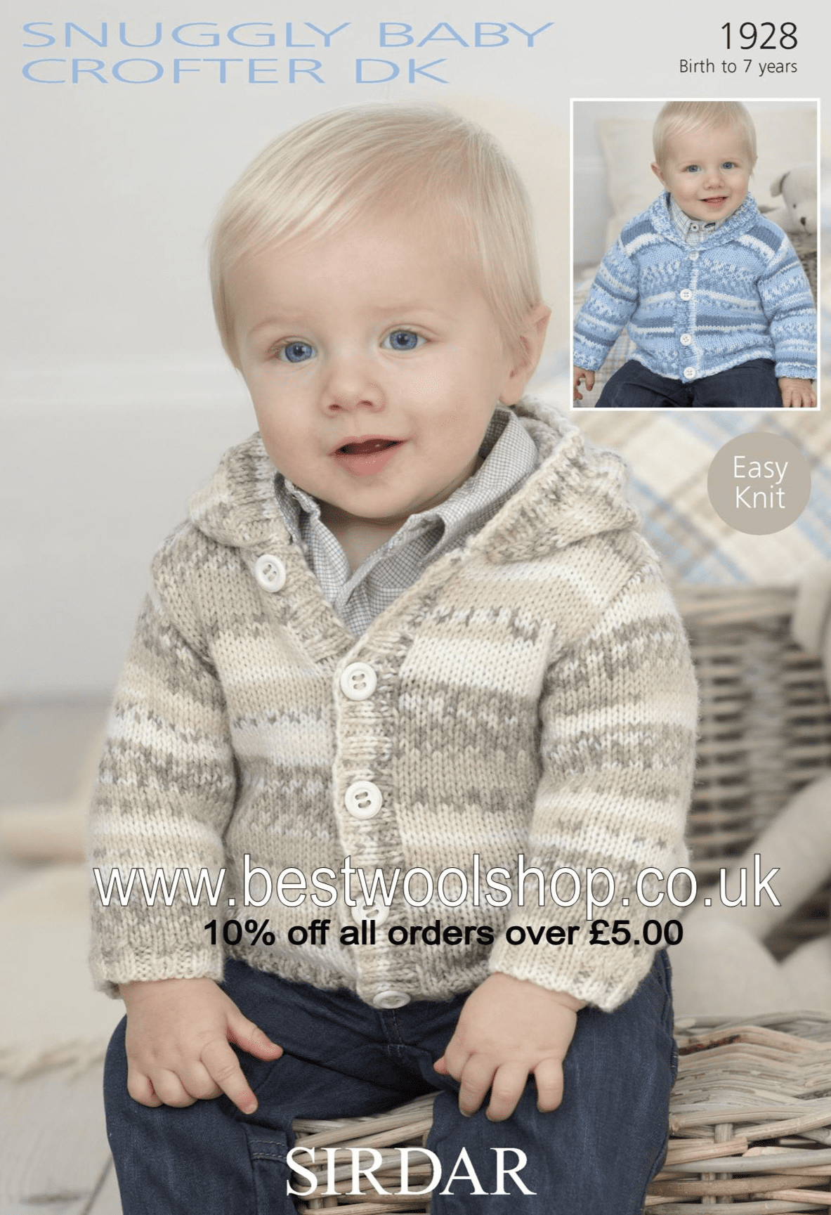 1928 SIRDAR SNUGGLY BABY CROFTER DK CARDIGAN KNITTING PATTERN 0 TO 7 YEARS