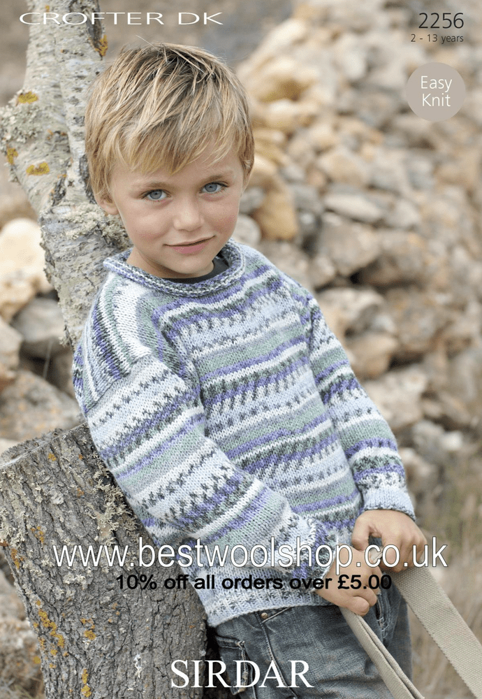 2256 PDF SIRDAR CROFTER DK SWEATER KNITTING PATTERN 2 TO 13 YEARS