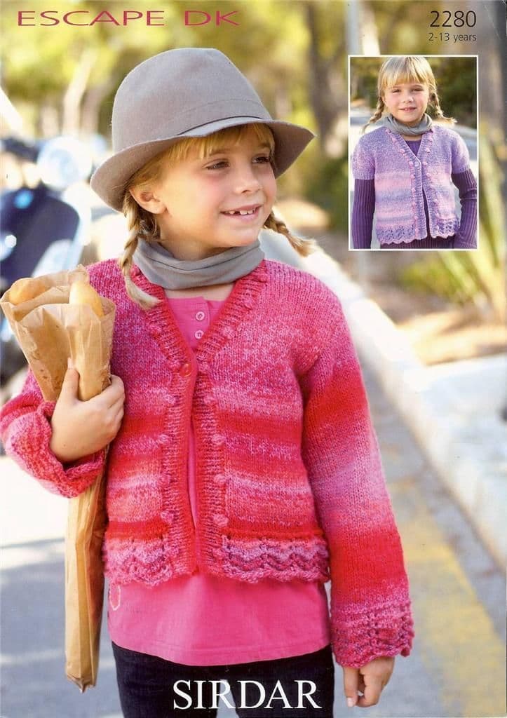2280 - SIRDAR ESCAPE DK CARDIGAN KNITTING PATTERN - TO FIT 2 TO 13 YEARS