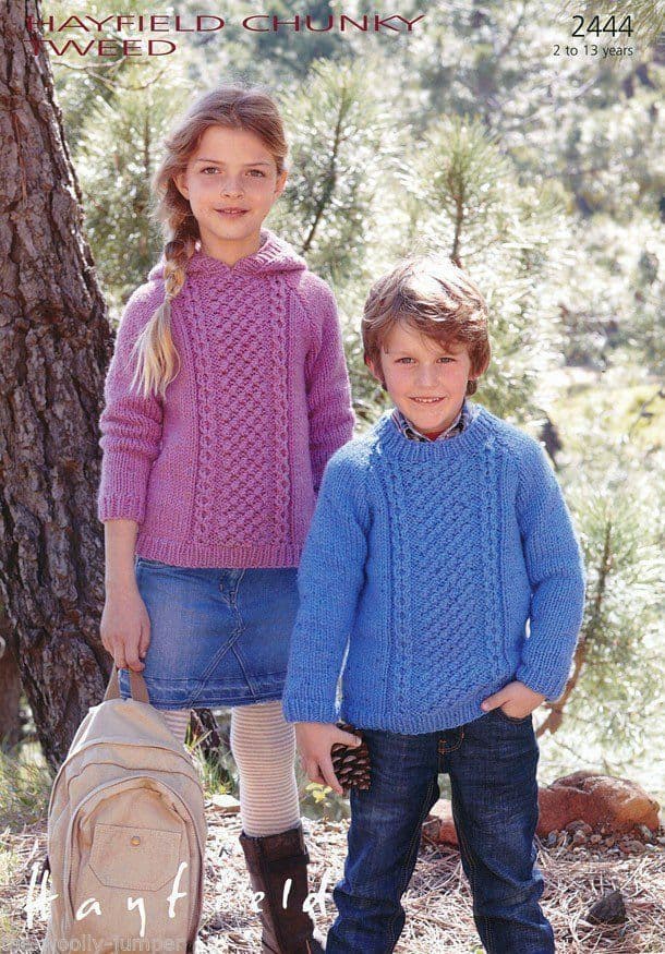 2444 HAYFIELD CHUNKY TWEED SWEATER KNITTING PATTERN 2 - 13 YEARS