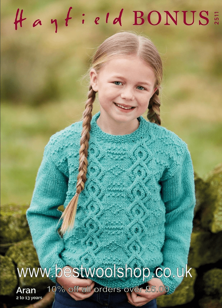 2511 PDF HAYFIELD BONUS ARAN SWEATER KNITTING PATTERN TO FIT 2 TO 13 YEARS