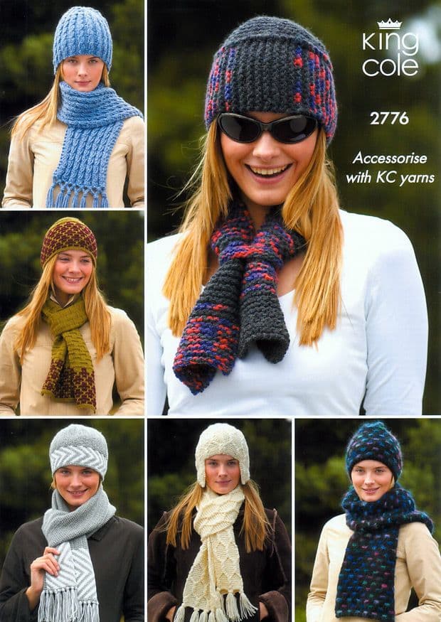 2776 KING COLE LADIES HAT & SCARF KNITTING PATTERN IN VARIOUS YARNS
