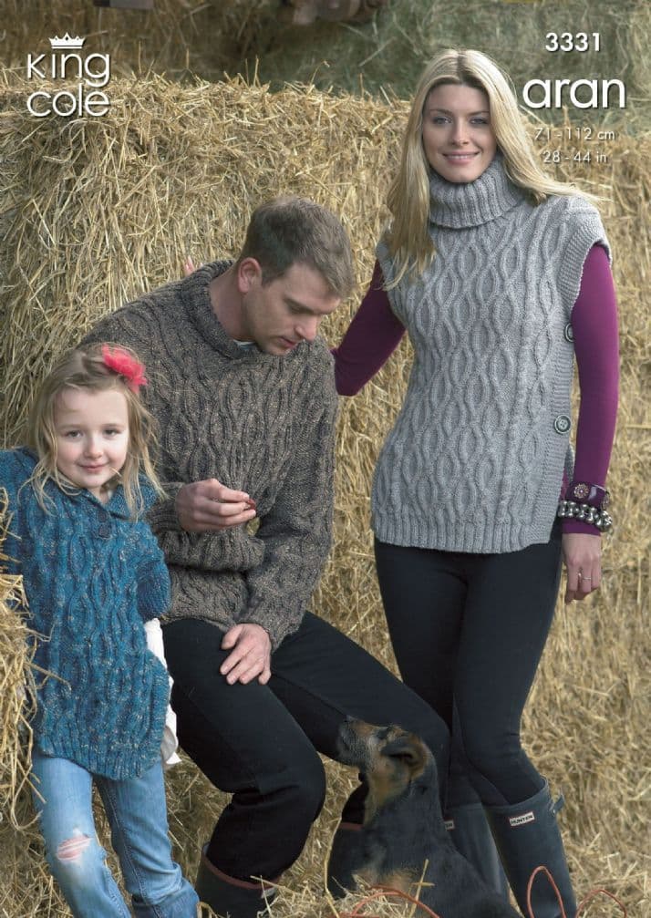 3331 - KING COLE MOORLAND ARAN OR FASHION ARAN SWEATER & TABARD ...