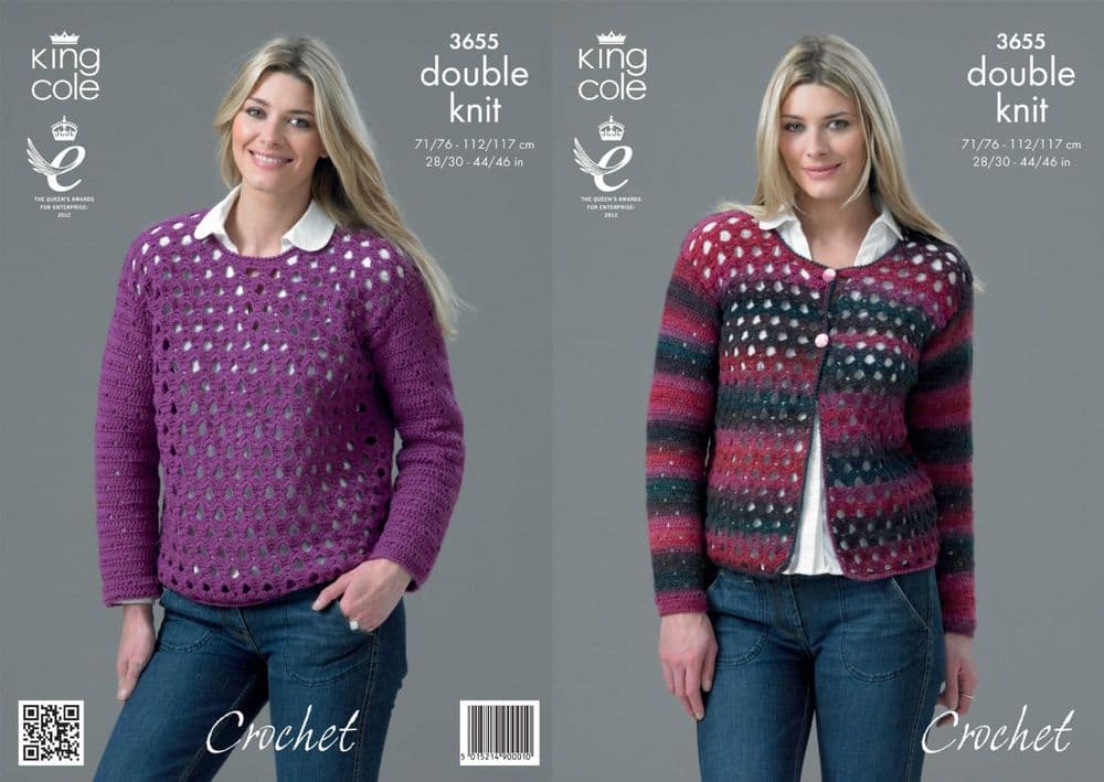 3655 - KING COLE RIOT DK CARDIGAN & SWEATER CROCHET PATTERN - TO FIT ...