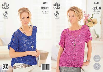 3688 - KING COLE OPIUM CHUNKY TOP KNITTING PATTERN - TO FIT CHEST 32 ...