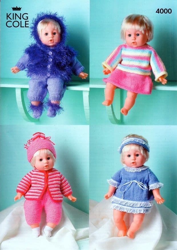 4000 - KING COLE DK DOLLS CLOTHES KNITTING PATTERN