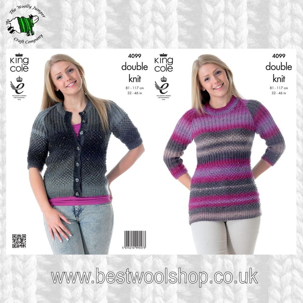 4099 - KING COLE COUNTRY TWEED DK 3/4 SLEEVE SWEATER & CARDIGAN ...