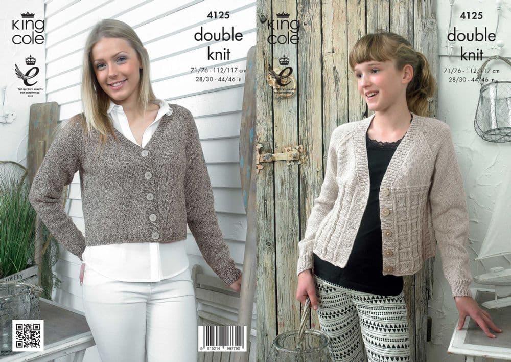 4125 KING COLE AUTHENTIC DK CARDIGAN KNITTING PATTERN 28"- 46"