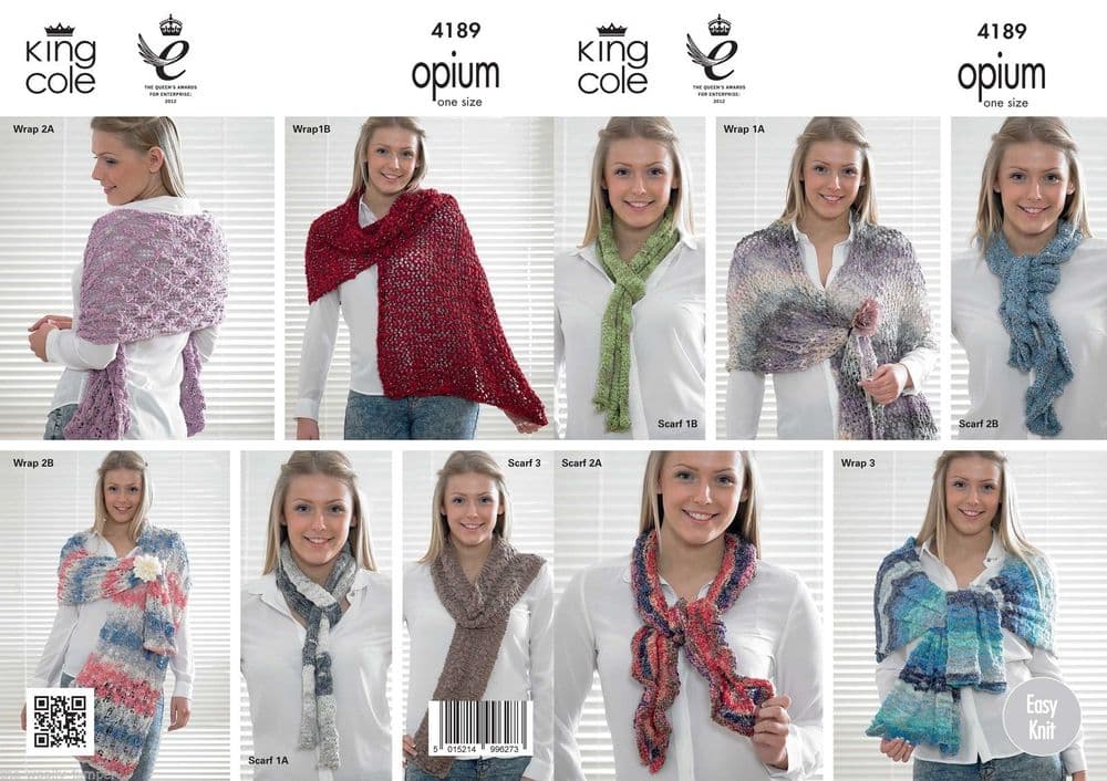 4189 - KING COLE OPIUM LADIES WRAP & SCARF KNITTING PATTERN - ONE SIZE