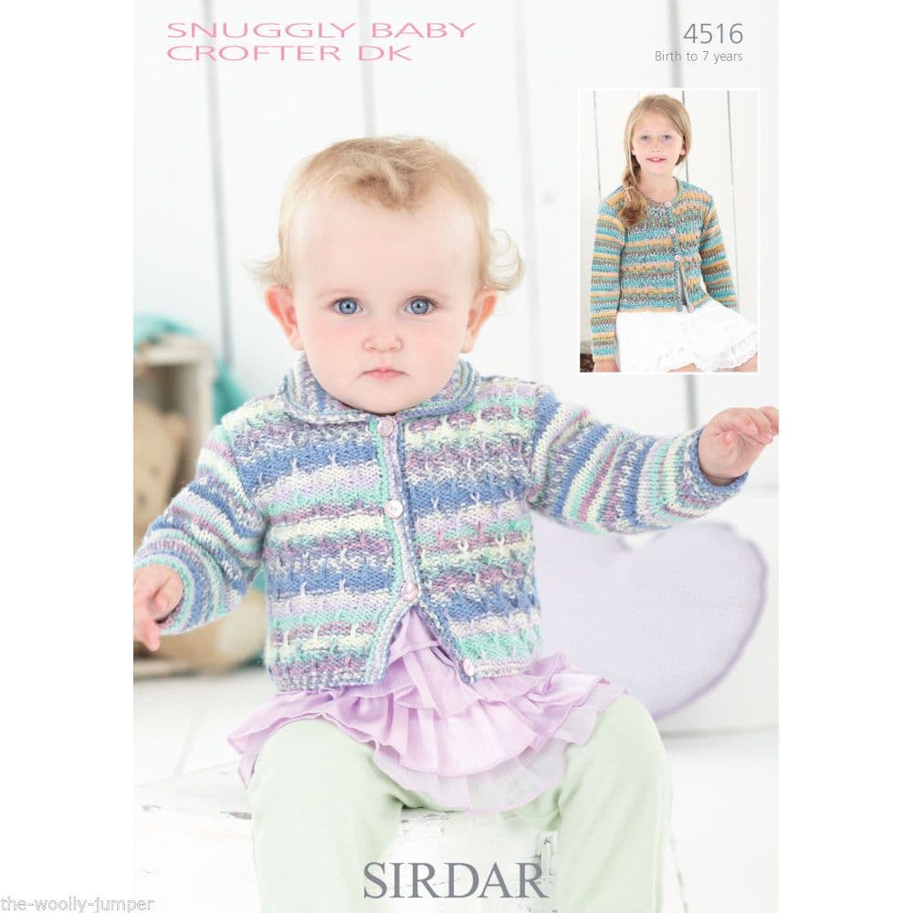4516 SIRDAR SNUGGLY BABY CROFTER DK CARDIGAN KNITTING PATTERN 0 TO 7 YEARS