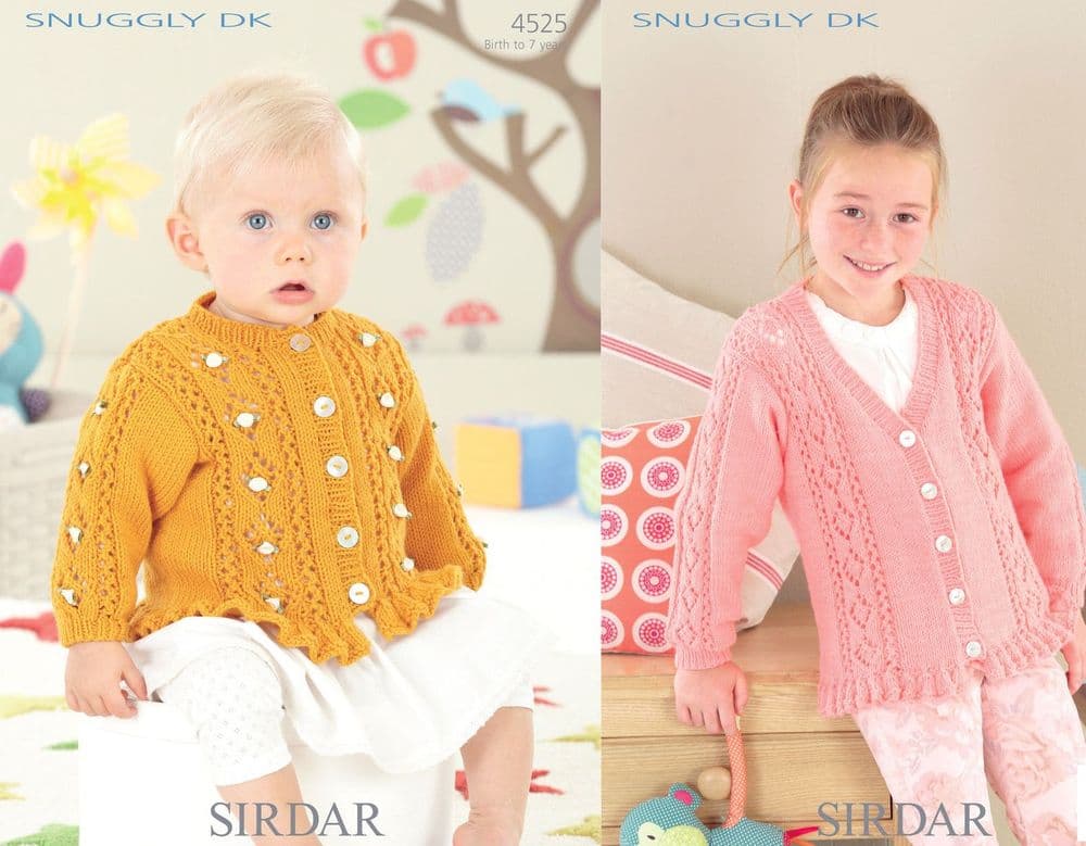 4525 - SIRDAR SNUGGLY DK CARDIGAN KNITTING PATTERN - TO FIT BIRTH TO 7 ...