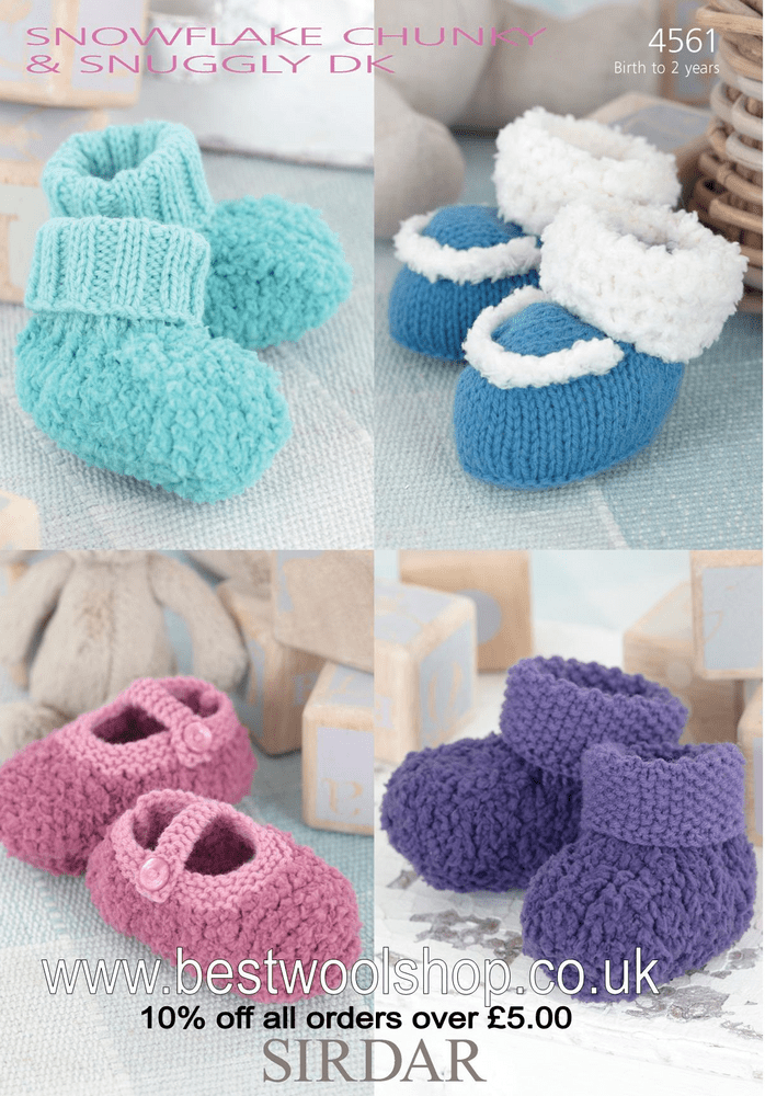 4561 PDF SIRDAR SNUGGLY SNOWFLAKE CHUNKY SNUGGLY DK BOOTEES KNITTING ...