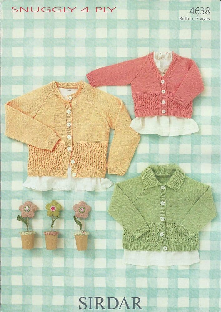 4638 SIRDAR SNUGGLY 4 PLY CARDIGAN KNITTING PATTERN 0-7 YEARS