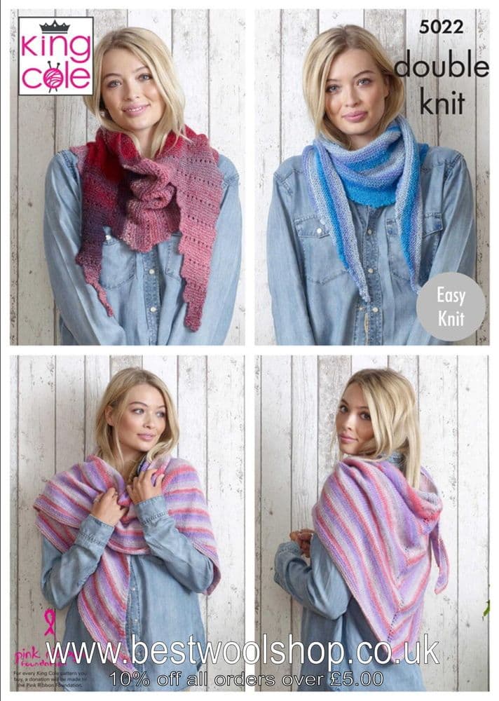 5022 KING COLE SPRITE DK SHAWL STYLE SCARF SCARVES IN 3 DESIGNS ...