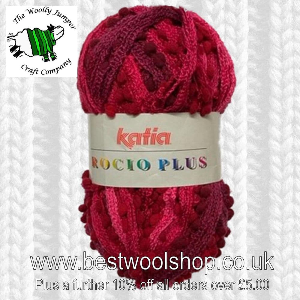 607 RUBY RED MIX - KATIA ROCIO PLUS SCARF RUFFLE YARN WITH PATTERN