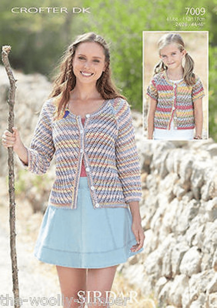 7009 SIRDAR CROFTER DK CARDIGAN KNITTING PATTERN 24"- 46"
