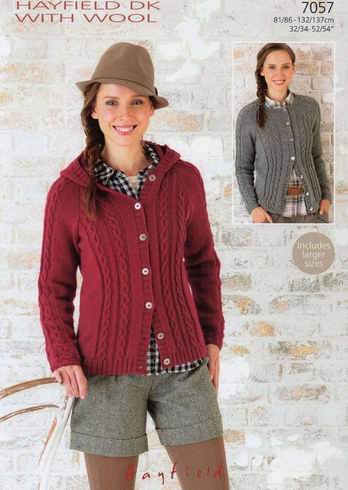 7057 - HAYFIELD DK WITH WOOL JACKET KNITTING PATTERN - TO FIT CHEST 32 ...