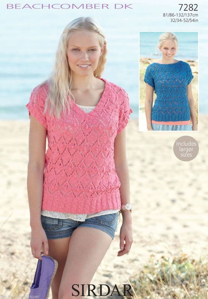 7282 PDF SIRDAR BEACHCOMBER DK TOP KNITTING PATTERN 32"- 54"