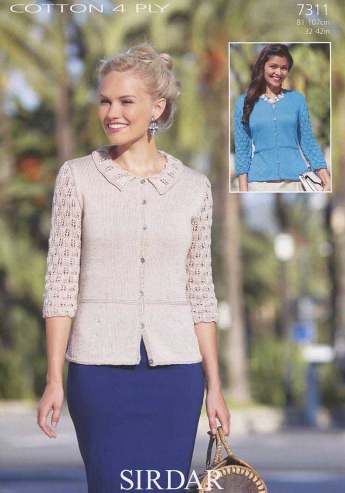 7311 SIRDAR COTTON 4 PLY CARDIGAN KNITTING PATTERN 32"- 42"