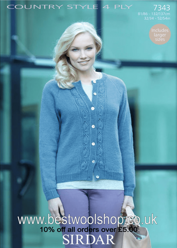 7343 PDF SIRDAR COUNTRY STYLE 4 PLY CARDIGAN KNITTING PATTERN CHEST ...