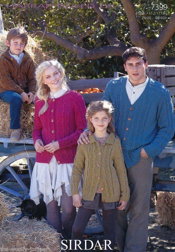 7399 - SIRDAR HARRAP TWEED DK CARDIGAN & HOODED JACKET KNITTING PATTERN ...