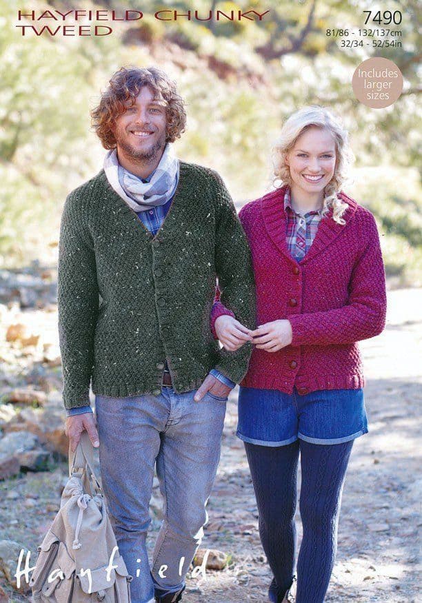 7490 HAYFIELD CHUNKY TWEED CARDIGAN KNITTING PATTERN 32"- 54"