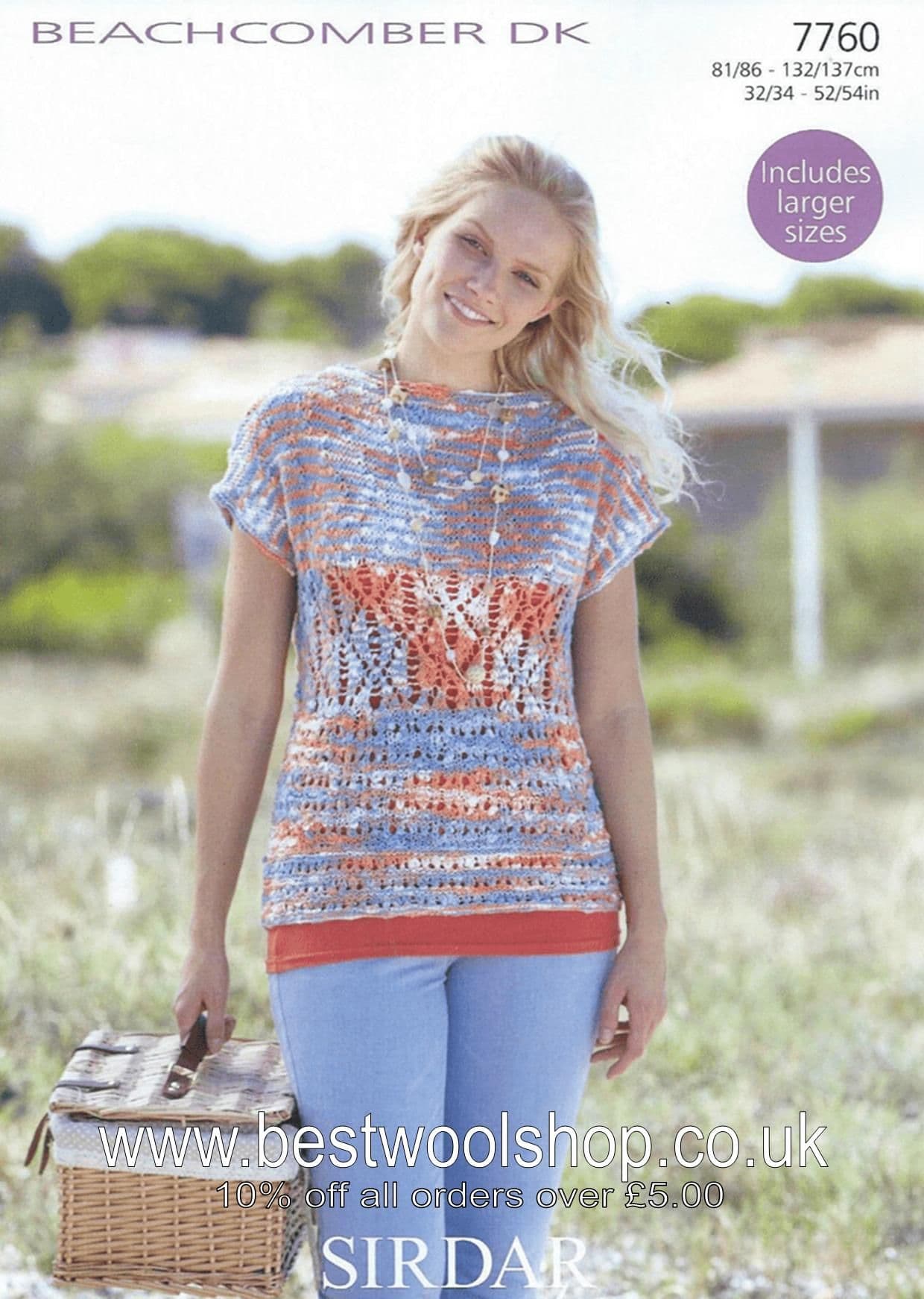 7760 SIRDAR BEACHCOMBER DK TOP WITH LACY PANEL KNITTING PATTERN 32"- 54"