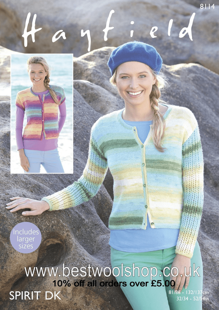 8114 HAYFIELD SPIRIT DK CARDIGAN KNITTING PATTERN CHEST SIZE 32"- 54"